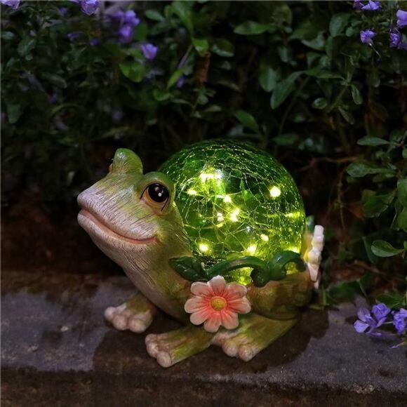 Accents | Frog Garden Statues Light Solar Powered Resin Animal ...